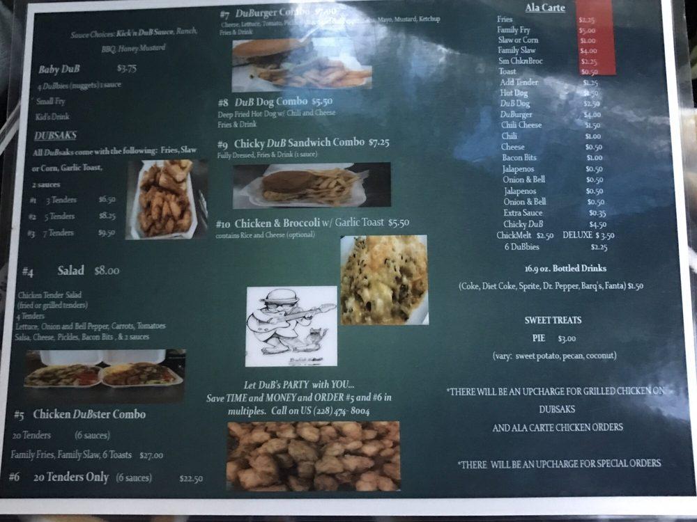Menu at Dubs restaurant, Moss Point