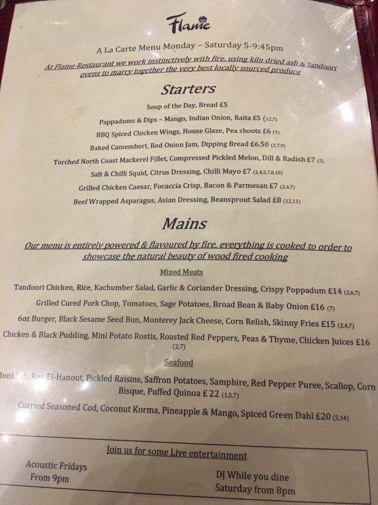 Menu at Flame pub & bar, Belfast