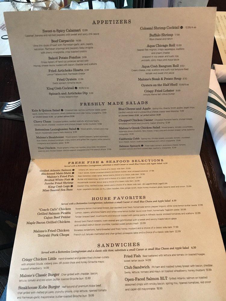 Menu at Malone's Hamburg restaurant, Lexington, Pleasant Ridge Dr