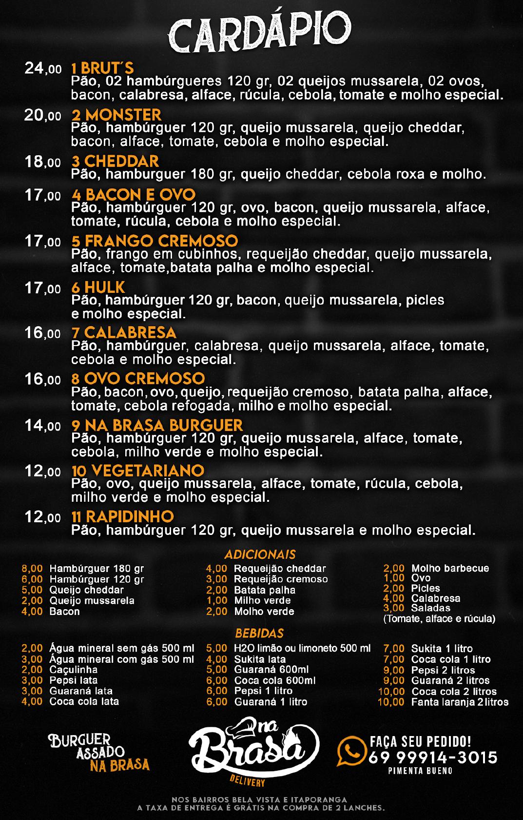 Menu at Na Brasa Delivery restaurant, Pimenta Bueno
