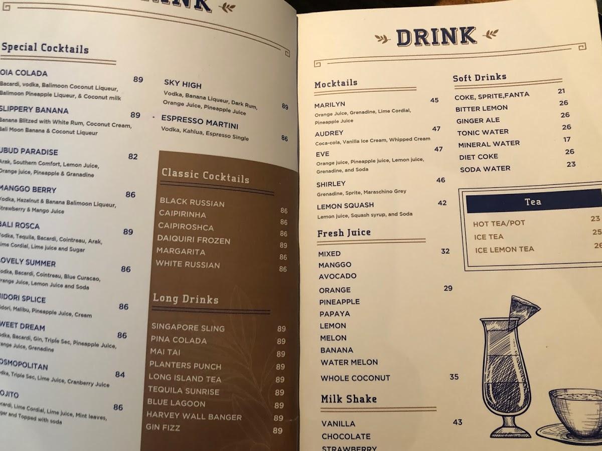 Menu at OIA restaurant, Ubud