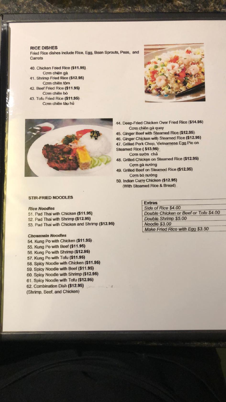Menu at Pho Binh Dan restaurant, Edmonton, 156 St NW Unit 201