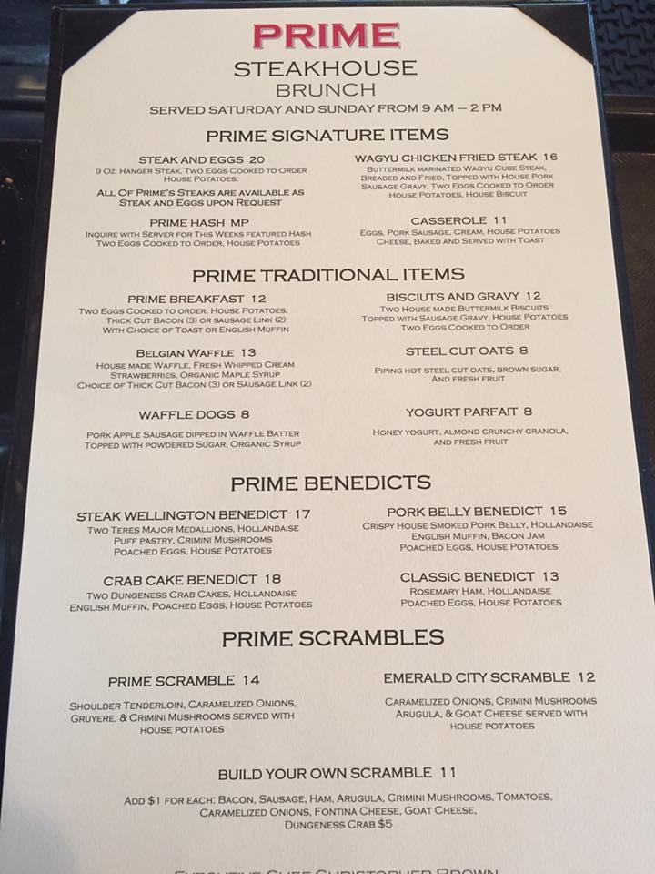 Menu at Prime Steakhouse Redmond, Redmond