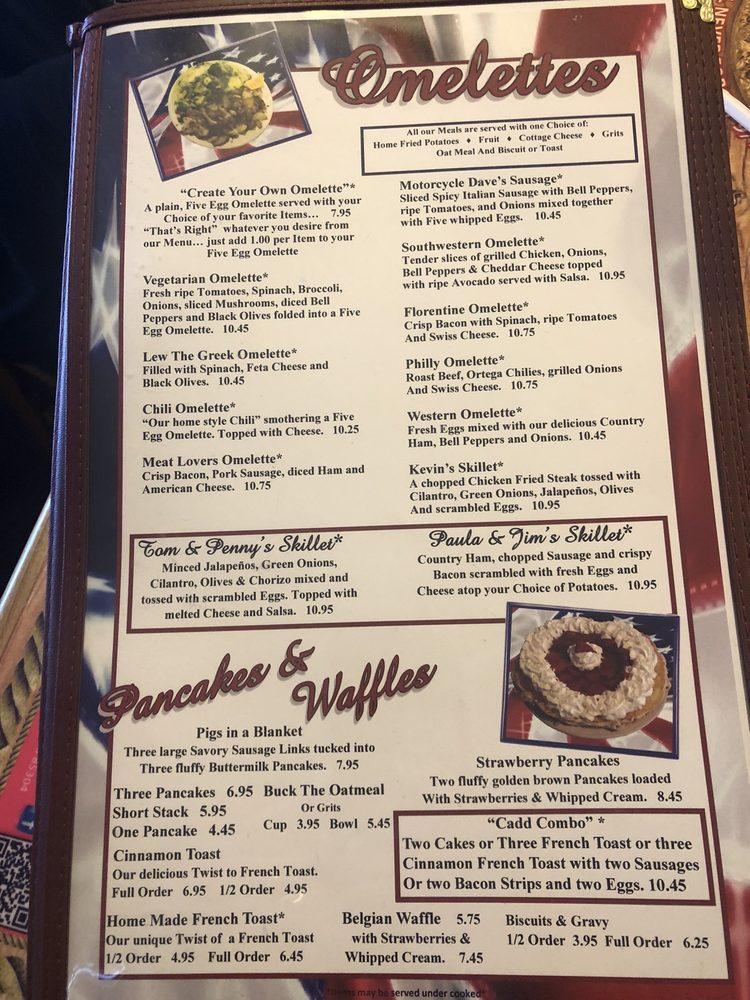 Menu at Ronnie's Cafe, Glendale
