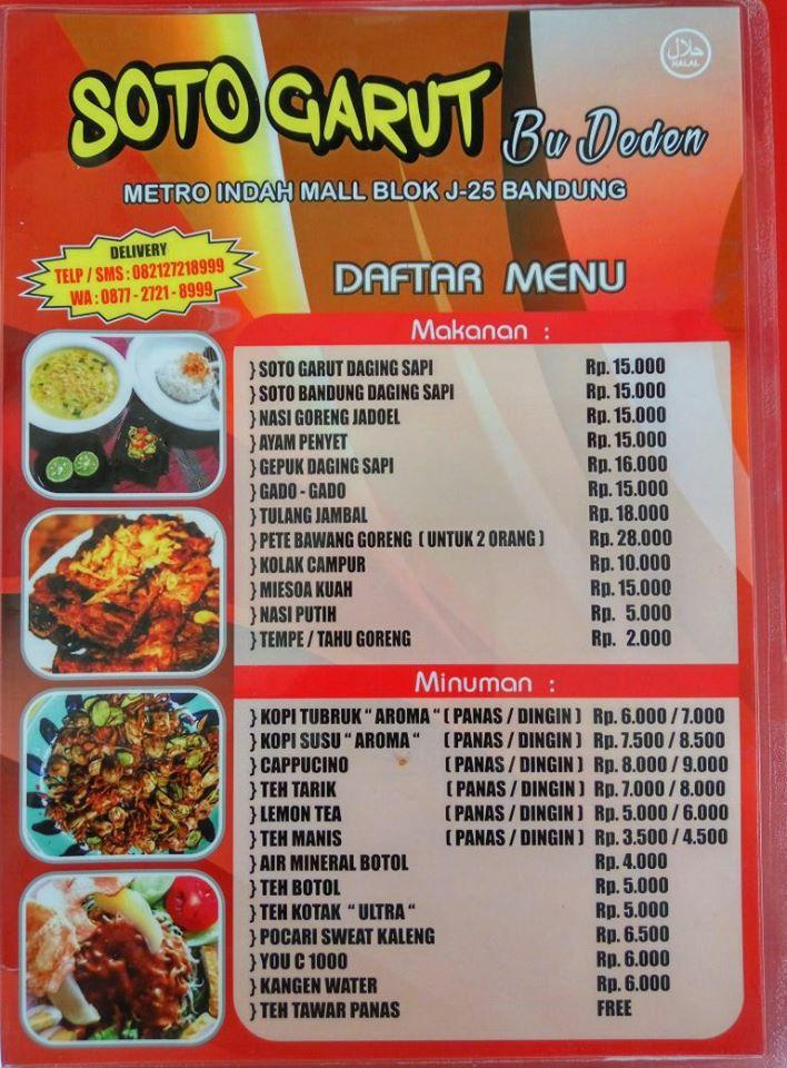Menu at Soto Garut Bu Deden restaurant, Bandung