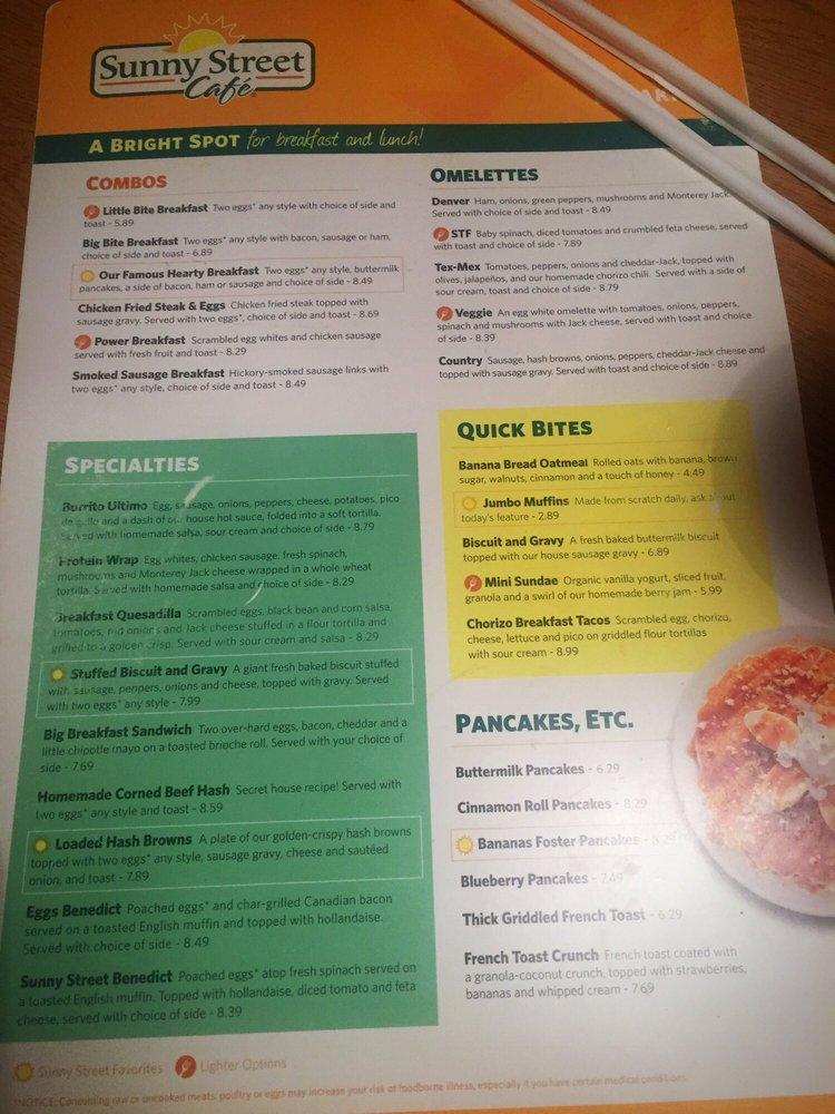 Menu at Sunny Street Cafe, Madison