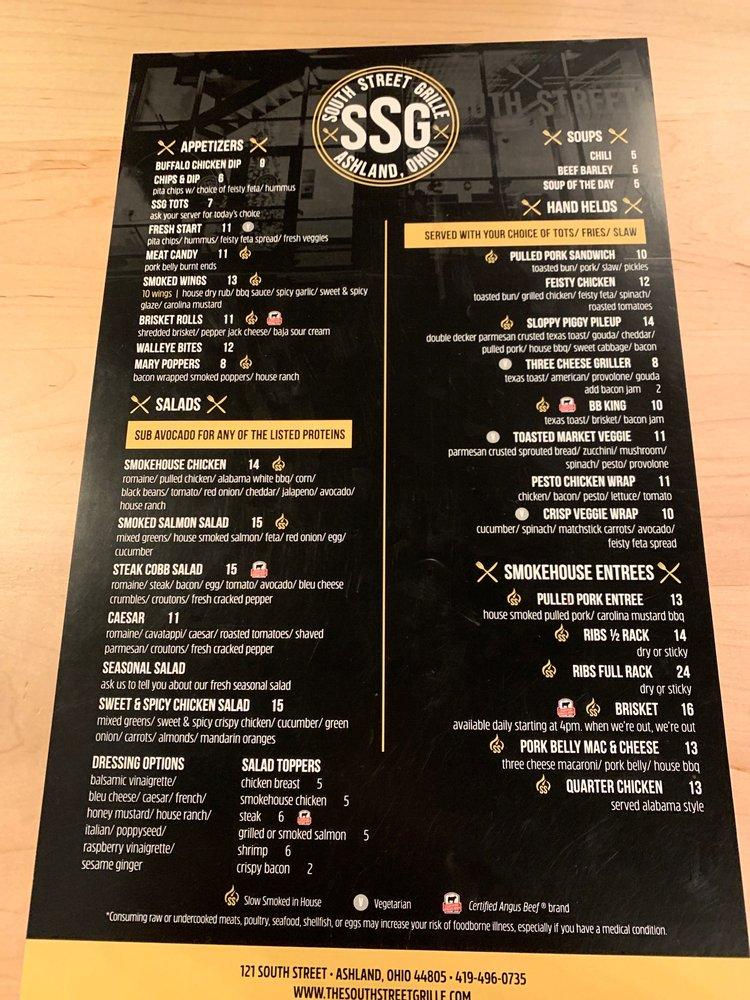 Menu at The South Street Grille steakhouse, Ashland