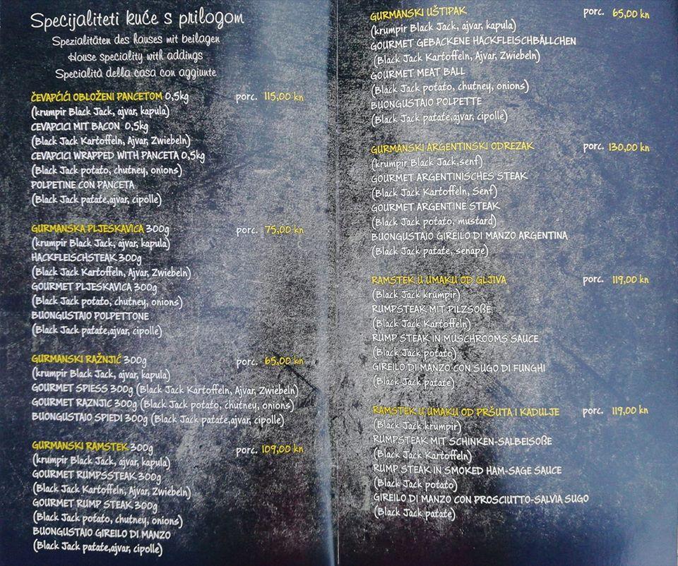 Menu at BLACK JACK restaurant, Palit