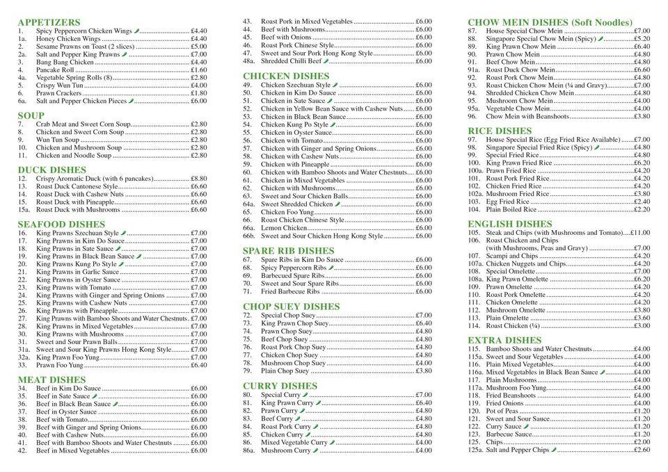 Menu at Bamboo Garden fast food, Luton