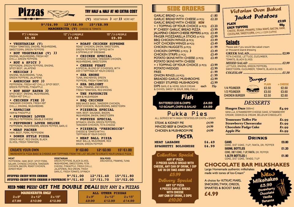 Menu at Cafe Pizzeria, Harlow