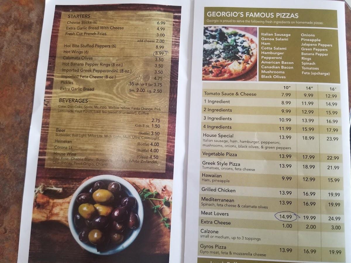 Menu at Georgio's II Famous Pizza pizzeria, Sumter, 344 Pinewood Rd