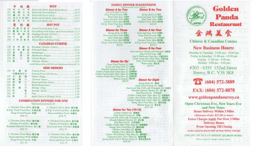Menu at Golden Panda Restaurant, Surrey