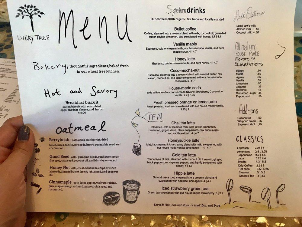 Menu at Lucky Tree restaurant, Raleigh