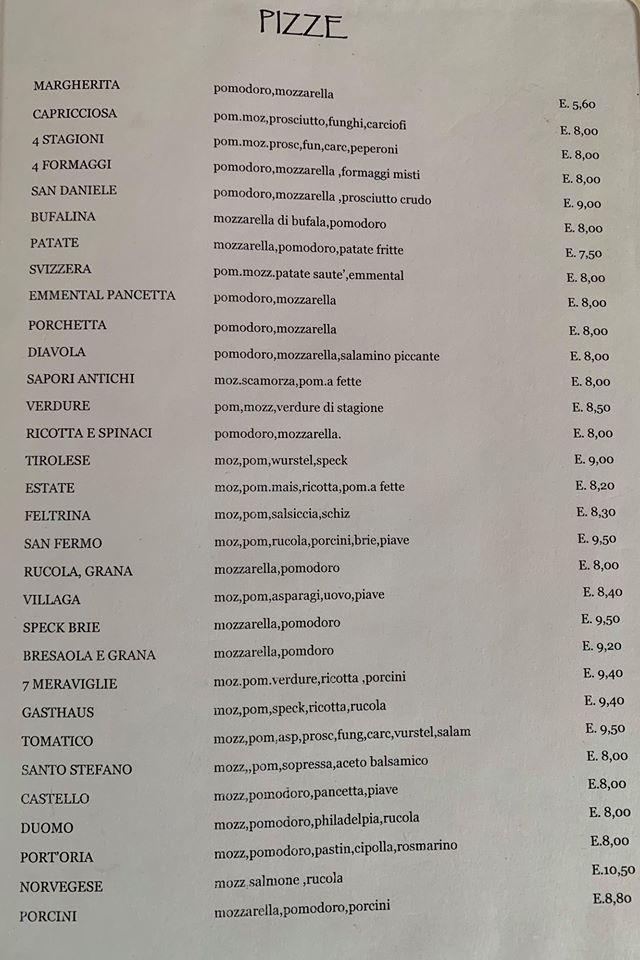 Menu at Ristorante Pizzeria San Fermo, Feltre