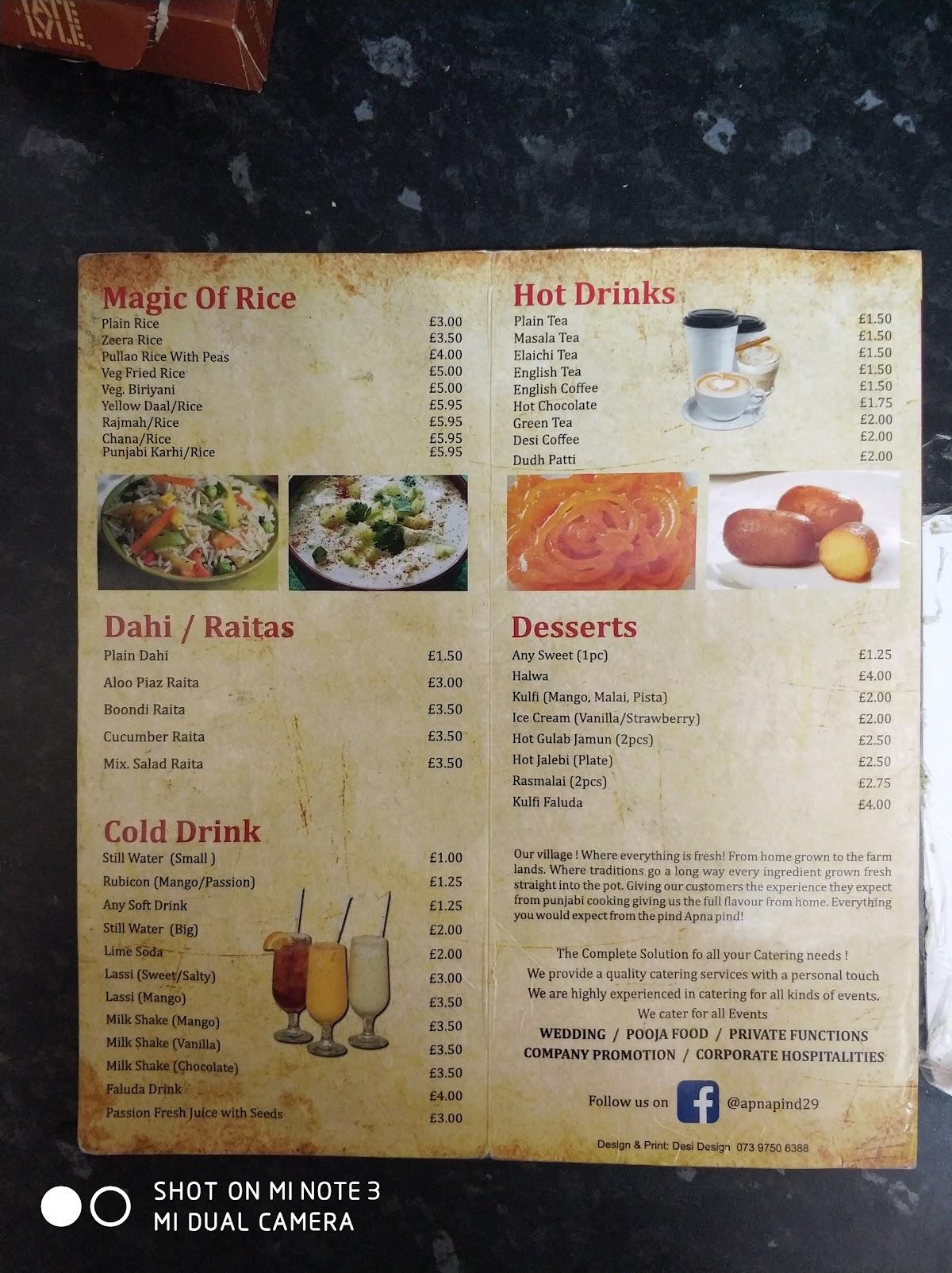 Menu at Apna Pind restaurant, Southall