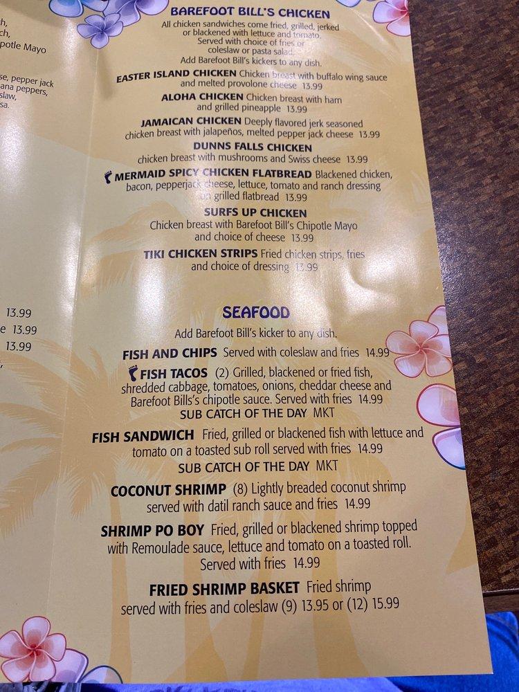 Menu at Barefoot Bill's Island Grill, St. Augustine