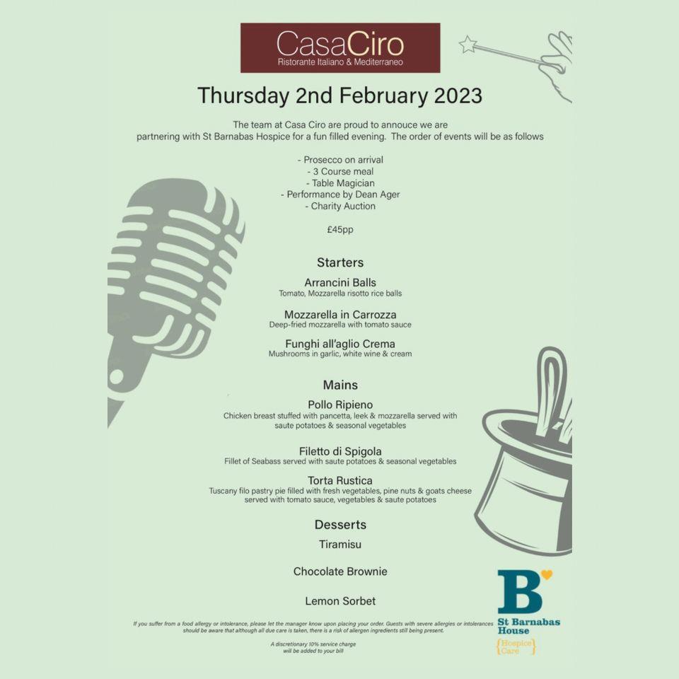 Menu at Casa Ciro restaurant, Worthing