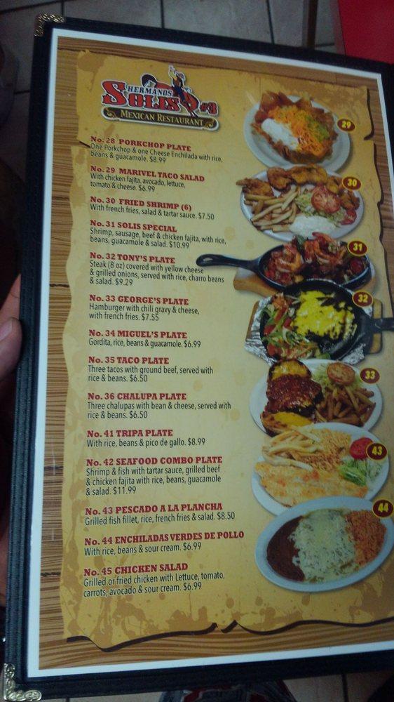 Menu at Hermanos Solis restaurant, Corpus Christi, 5409 Leopard St
