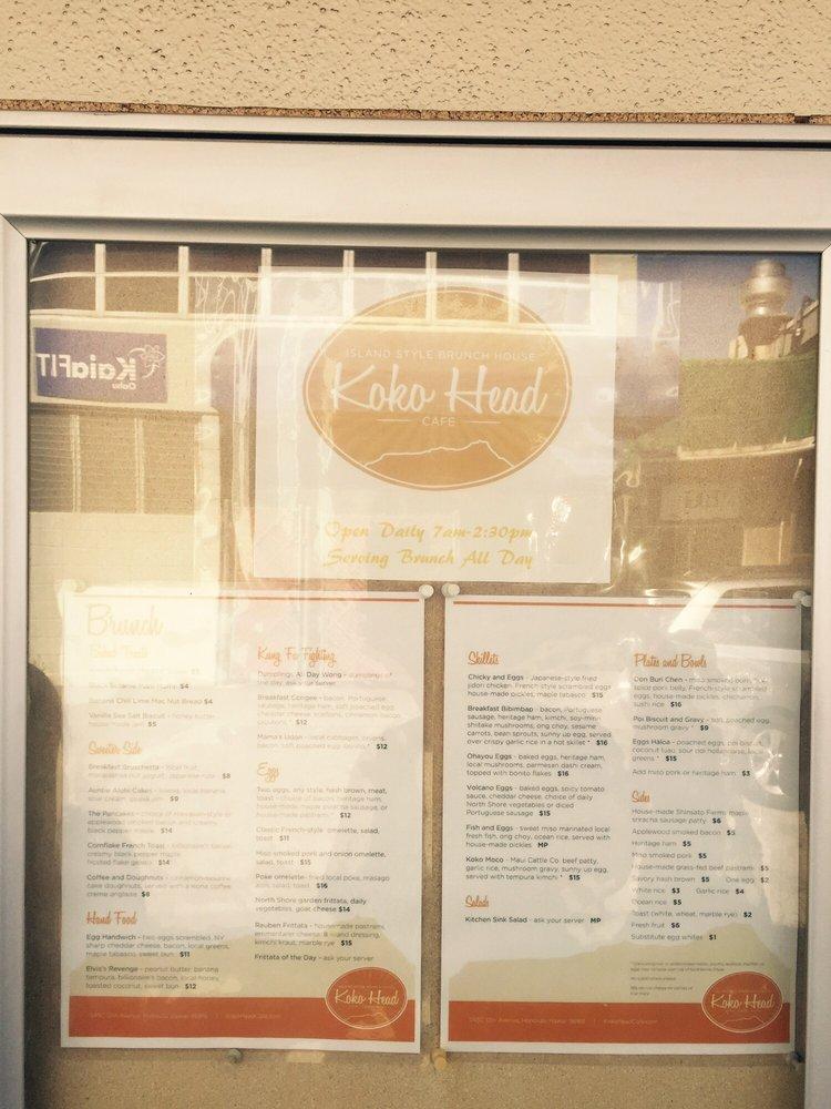 Menu at Koko Head Cafe, Honolulu
