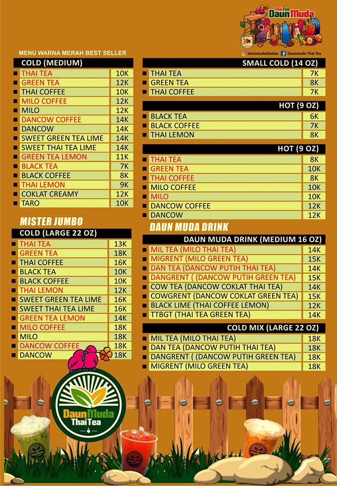 Menu at Es Teh Daunmuda restaurant, Bandung