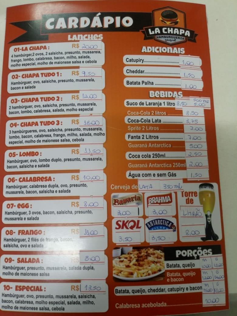 Menu at La Chapa Hamburgueria pub & bar, Franca