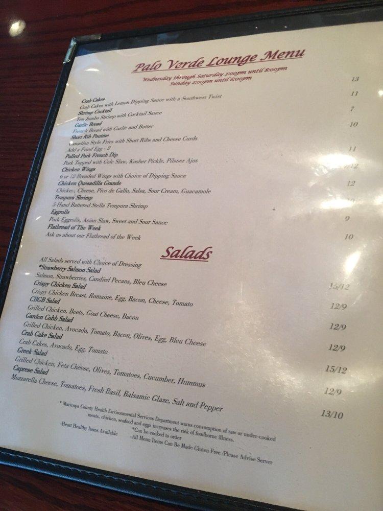 Menu at Palo Verde Restaurant, Sun Lakes, E San Tan Blvd