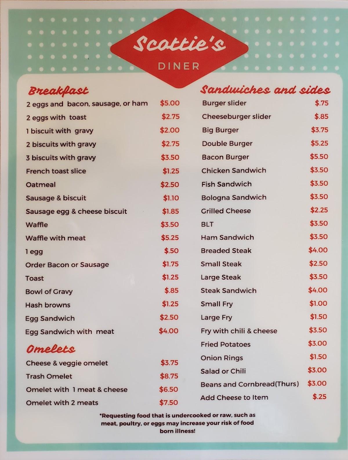 Menu at Scotties of Powell restaurant, Powell, Clinton Hwy