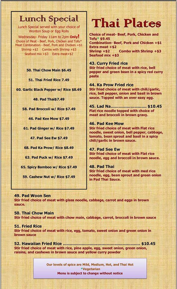Menu at Thai Thai Restaurant, Killeen, E Central Texas Expy
