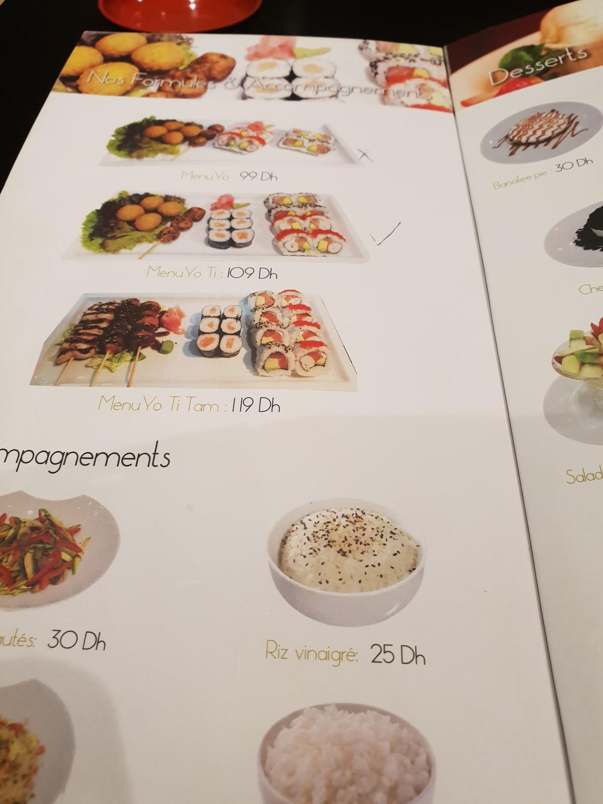 Menu at Yo Ti Tam Bourgogne restaurant, Casablanca