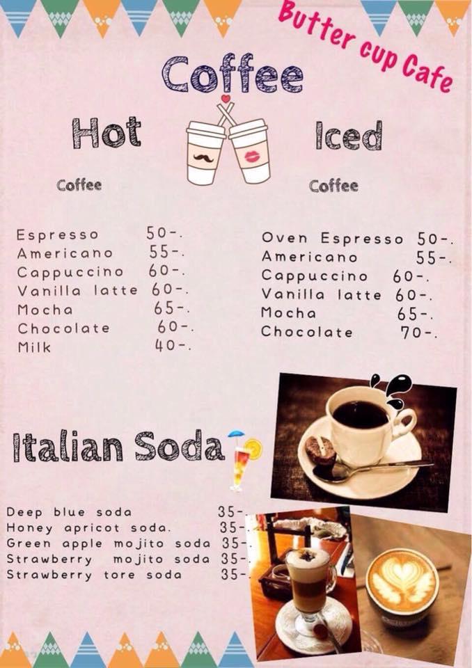 Menu at Buttercup Cafe, Songkhla