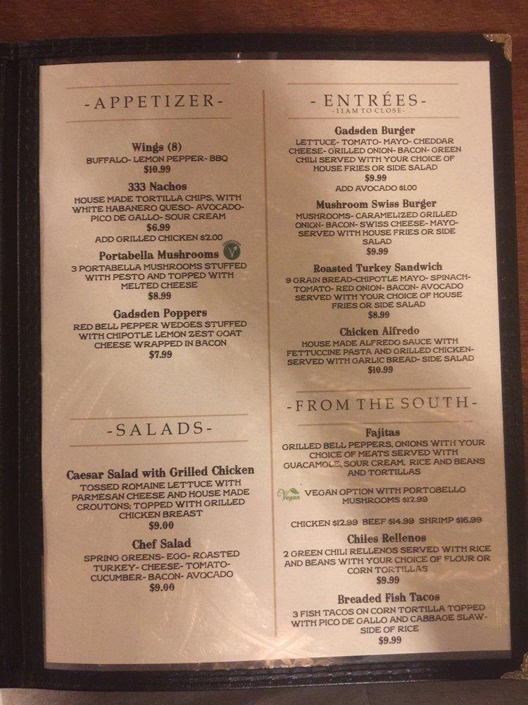 Menu at The Gadsden Hotel restaurant, Douglas