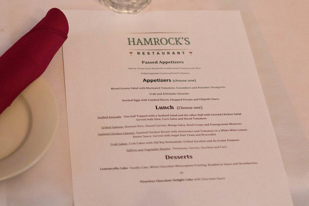 Menu at Hamrock's Restaurant, Fairfax