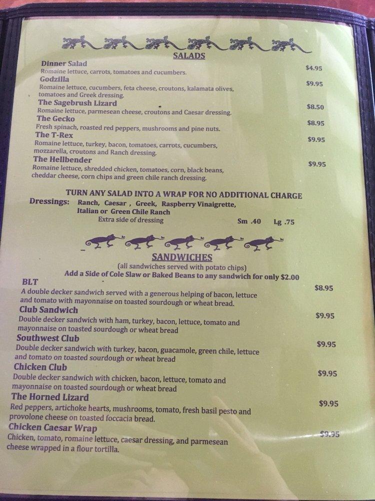 Menu at Lazy Lizard Grill pub & bar, Cedar Crest, NM-14