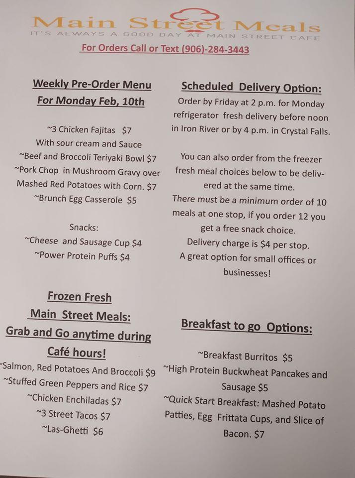 Menu at Main Street Cafe, Iron River