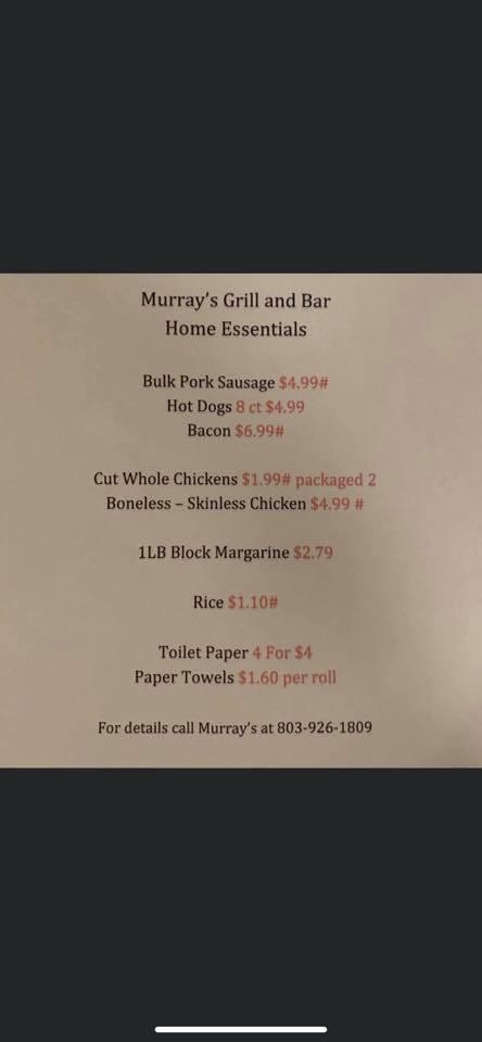 Menu at Murray's Neighborhood Grill and Bar, Cayce