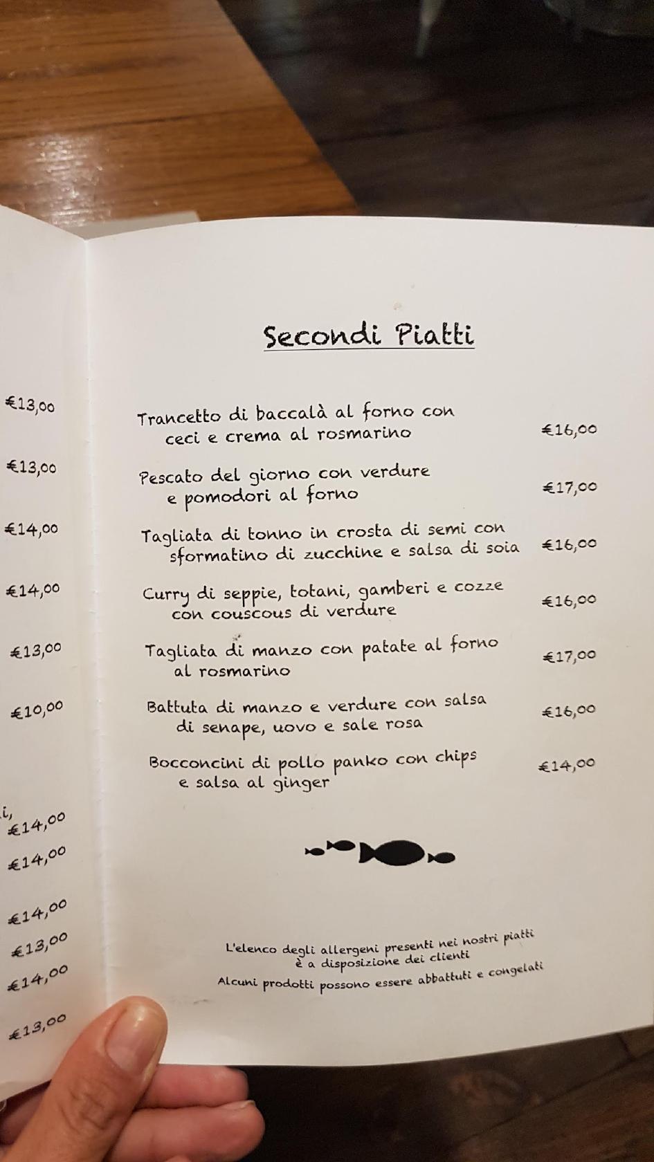 Menu at Pinocchio a Pietrasanta restaurant, Pietrasanta