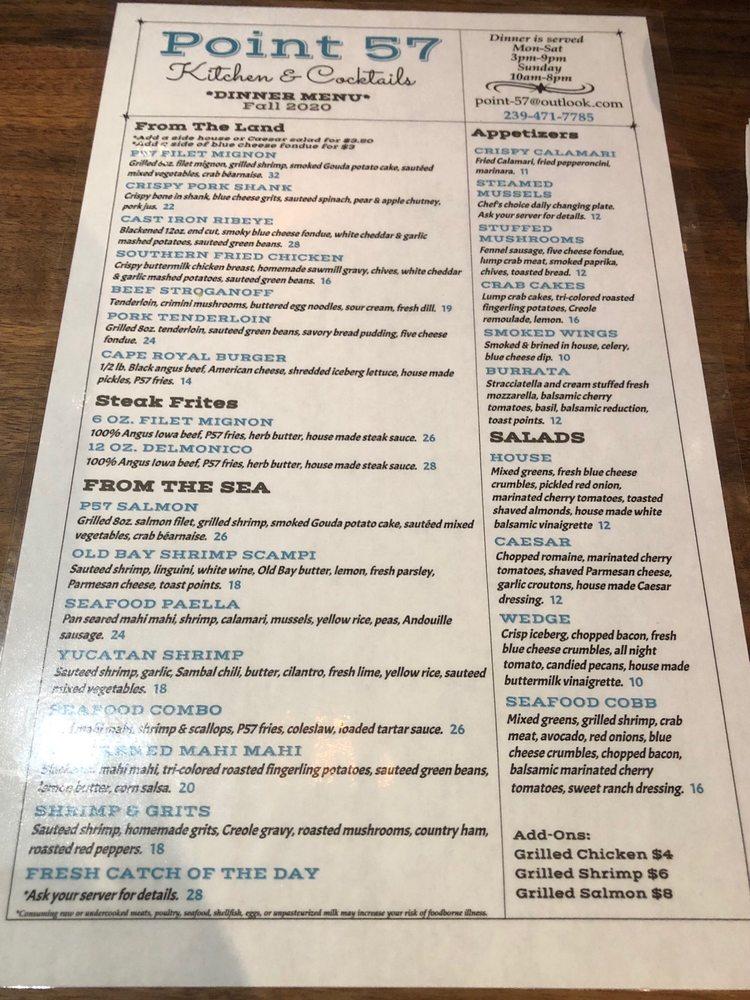 Menu at Point 57 Kitchen & Cocktails restaurant, Cape Coral