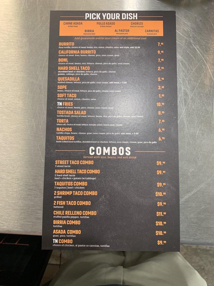 Menu at Taco Nacion restaurant, Ontario