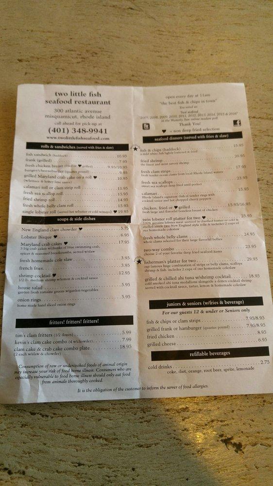 Menu at Two Little Fish restaurant, Westerly