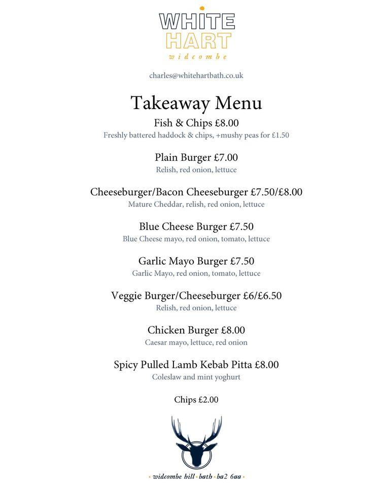 Menu at The White Hart pub & bar, Bath, Widcombe Hill