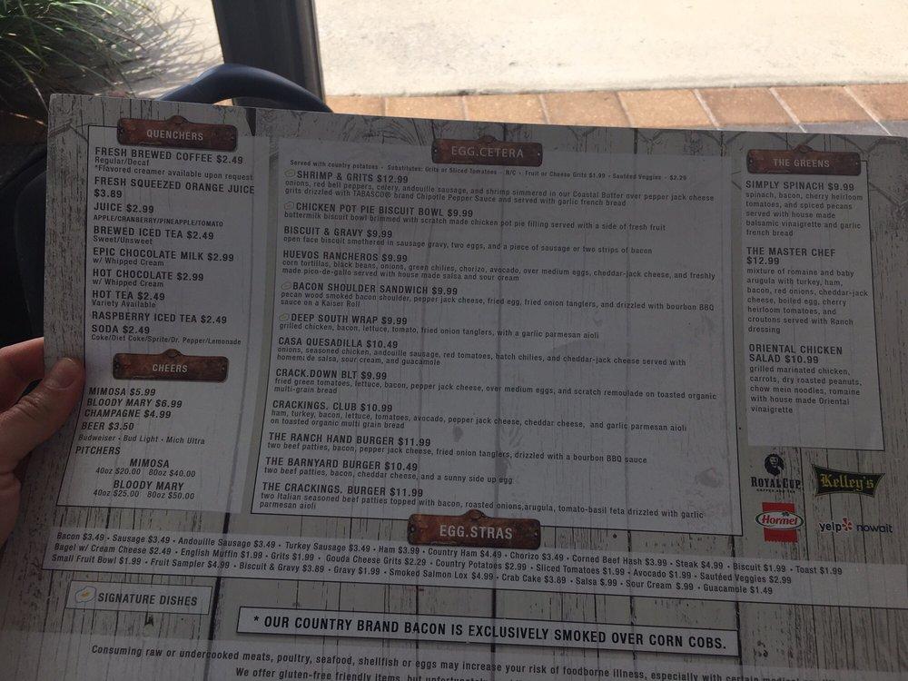 Menu at Crackings restaurant, Destin