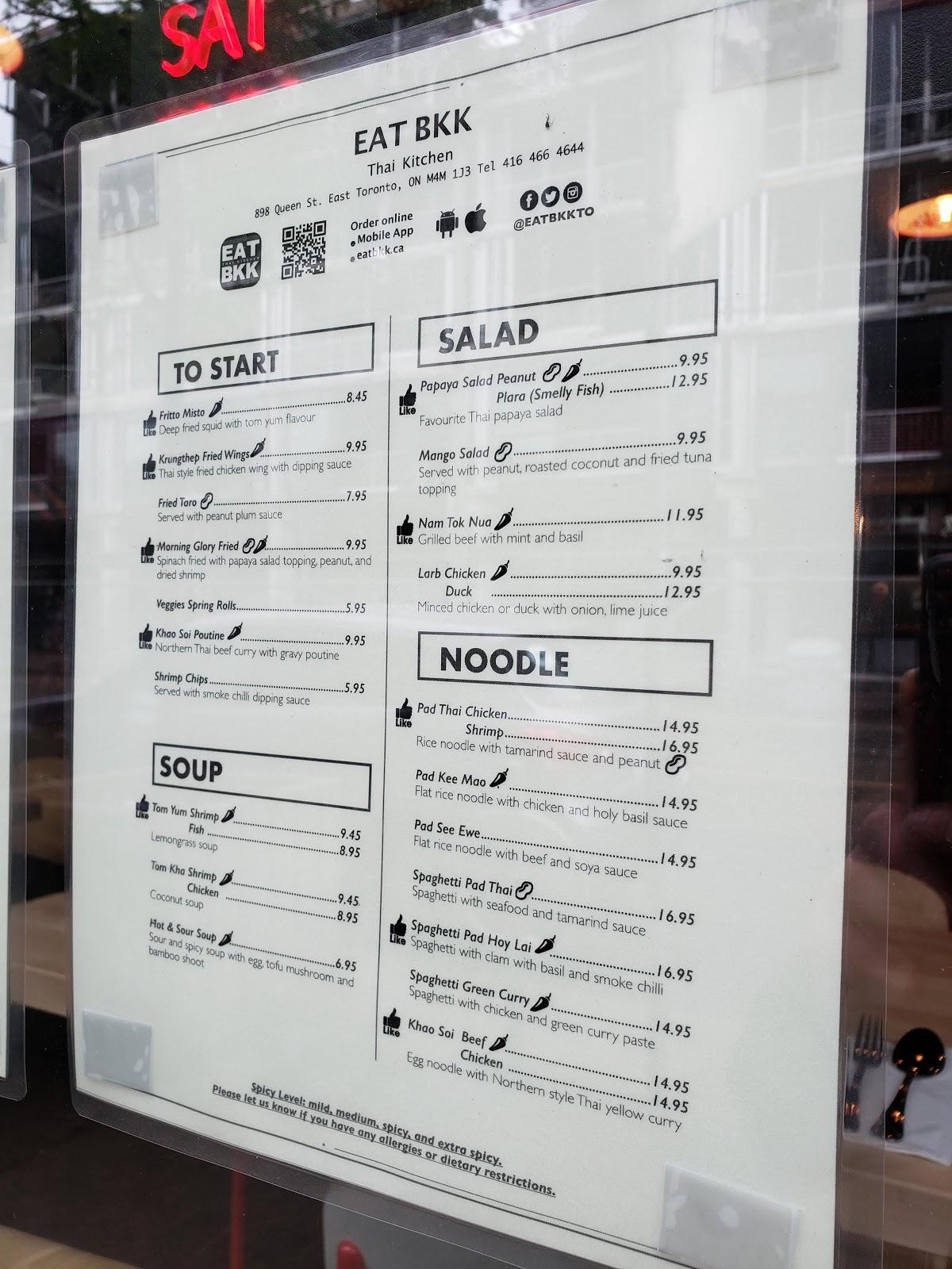 Menu at EAT BKK Thai Kitchen (Leslieville) restaurant, Toronto, 898 ...