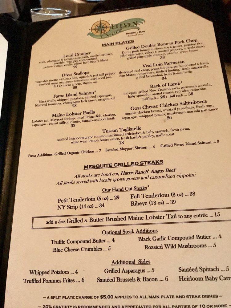 Menu at Eleven South restaurant, Jacksonville Beach