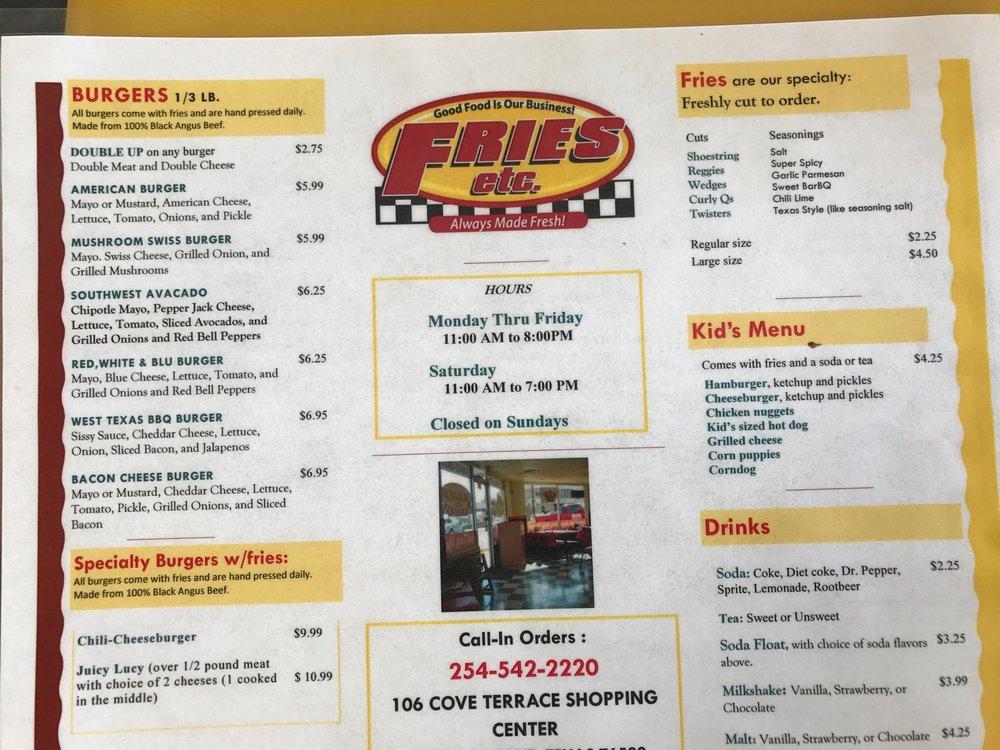 Menu at Fries Etc restaurant, Copperas Cove