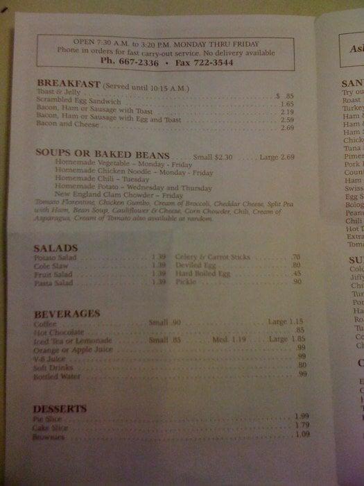 Menu at Jiffy Sandwich Shoppe restaurant, Winchester