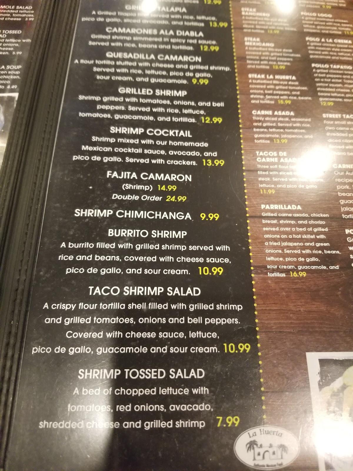 Menu at La Huerta Mexican Restaurant, Fort Smith, Old Greenwood Rd