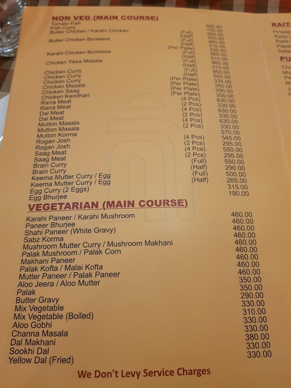 Menu at New Minar, New Delhi, M-65