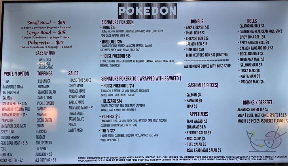Menu at Pokedon restaurant, San Francisco