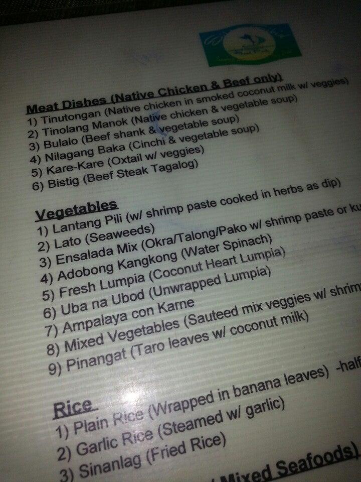 Menu at Sibid-Sibid restaurant, Legazpi City