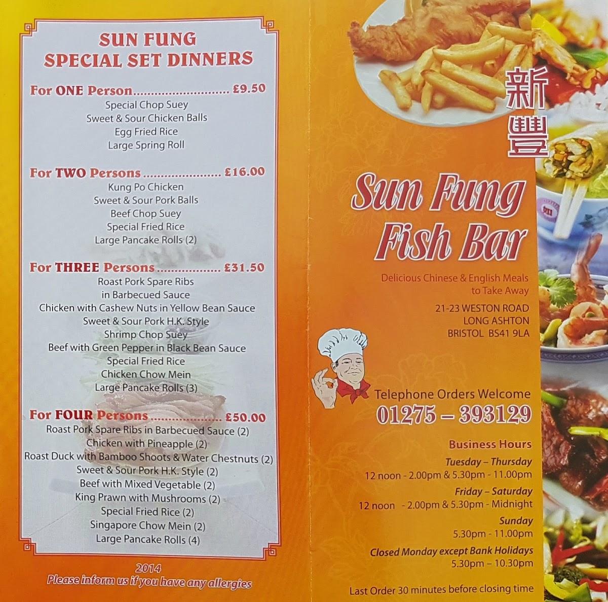Menu at Sun-Fung Fish Bar, Bristol